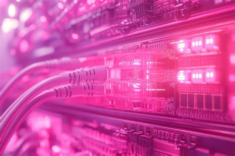 Glowing Pink Ethernet Cables Connected To A Server Rack Symbolizing Fast Data Connectivity