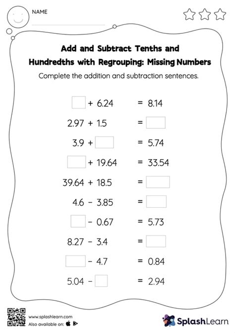 Add And Subtract Tenths And Hundredths With Regrouping Missing Numbers