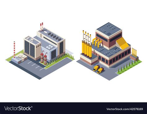 Collection Of Isometric Factories Concept Vector Image