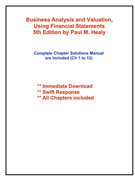 Solutions For Business Analysis And Valuation Using Financial
