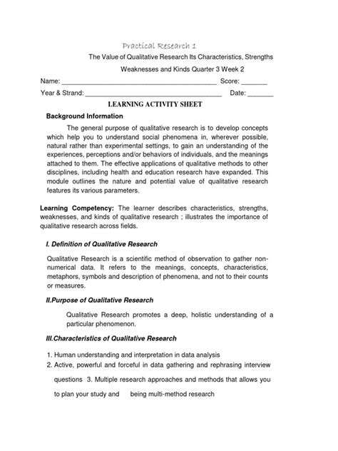 Practical Research 1 Week 2 Pdf Qualitative Research Data