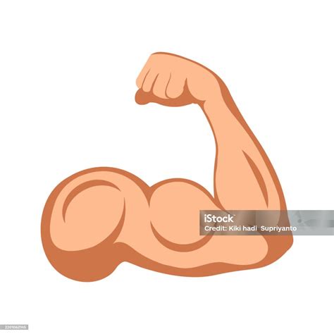 근육질의 손의 만화 그림 손 구부리는 이두박근 근육은 흰색 배경에 고립되어 있습니다 건강관리와 의술에 대한 스톡 벡터 아트 및 기타 이미지 건강관리와 의술 건강한 생활