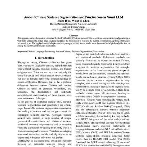 Ancient Chinese Sentence Segmentation And Punctuation On Xunzi Llm Acl Anthology