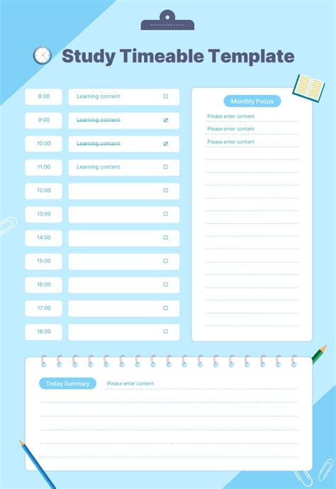 EXCEL Of Study Timetable Template Xlsx WPS Free Templates
