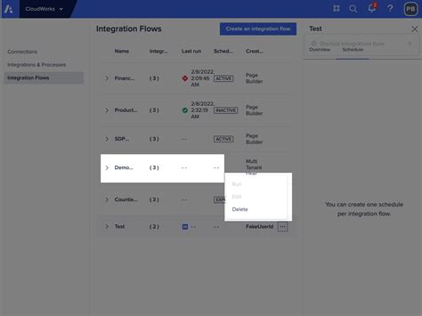 delete an integration flow anapedia