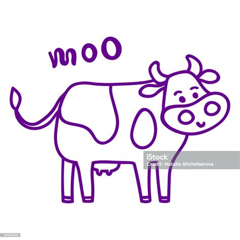 벡터 일러스트 라인 만화 서 발견 보라색 암소 손으로 그린 고립 Moo글자 패키지 포스터 라벨 디자인 배너 전단지 등에 적용 가능 귀여운에 대한 스톡 벡터 아트 및 기타