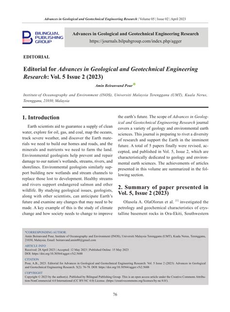 Pdf Editorial For Advances In Geological And Geotechnical Engineering