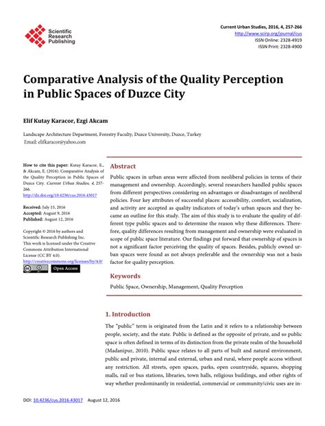 (PDF) Comparative Analysis of the Quality Perception in Public Spaces of Duzce City