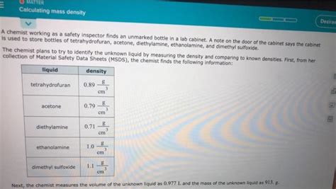 Solved Calculating Mass Density Dezira A Chemist Working As