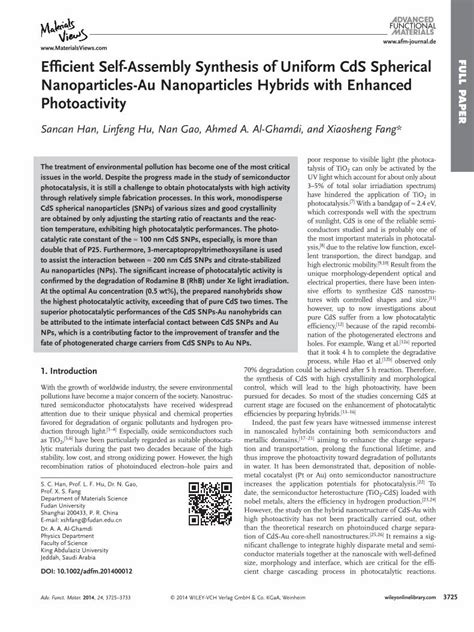 Pdf Efficient Self Assembly Synthesis Of Uniform Cds Spherical Nanoparticles Au Nanoparticles