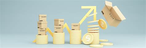 빨간색 위쪽 화살표가있는 쇼핑 카트 골판지 상자와 주식으로 둘러싸인 것은 인플레이션 및 비즈니스 이익 성장 개념에서 상승하는 재정적 절약으로 돈을 차트로 표시합니다 사실적인