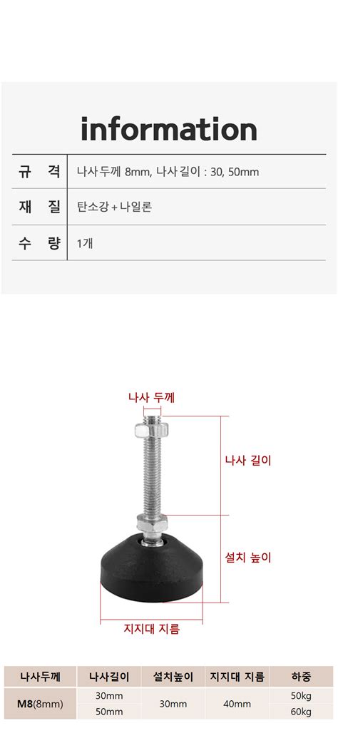 아이베란다 각도조정 조절발 레벨풋 가구발 장비 높이조정 Oh M8x30mm 아이베란다 공식몰 Diy목공자재