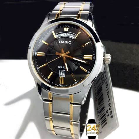 Casioผู้ชายแท้ สายสแตนเลสสีทูโทน หน้าปัดกว้าง3 9ซม นาฬิกาcasio คาสิโอ มั่นใจนาฬิกาข้อมือแท้