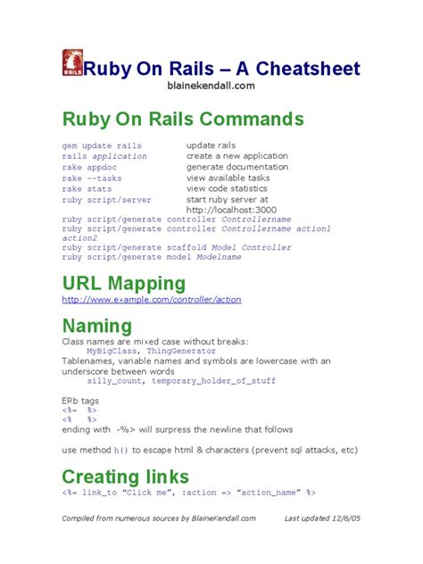 Ruby On Rails Cheatsheet Blainekendall Pdf Ruby Programming Language Method Computer