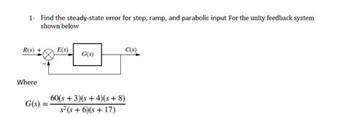 Solved 1 Find The Steady State Error For Step Ramp And Parabolic