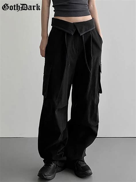 고스 다크 그런지 캐주얼 배기 여성 카고 팬츠 Y2k 스트리트웨어 포켓 하이 웨이스트 바지 하라주쿠 고딕 힙합 블랙 하의 Aliexpress