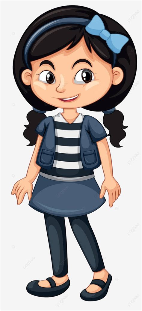 Gadis Cantik Dengan Kaos Bergaris Berdiri Sebagai Siswa Muda Vektor