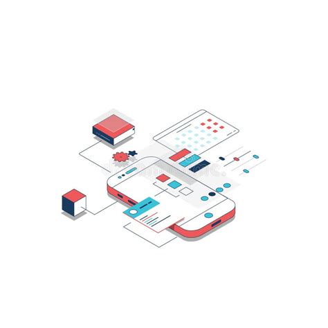 Mobile App Development Flat 3d Isometric Mobile Ui Web Design Concept Program Code On A
