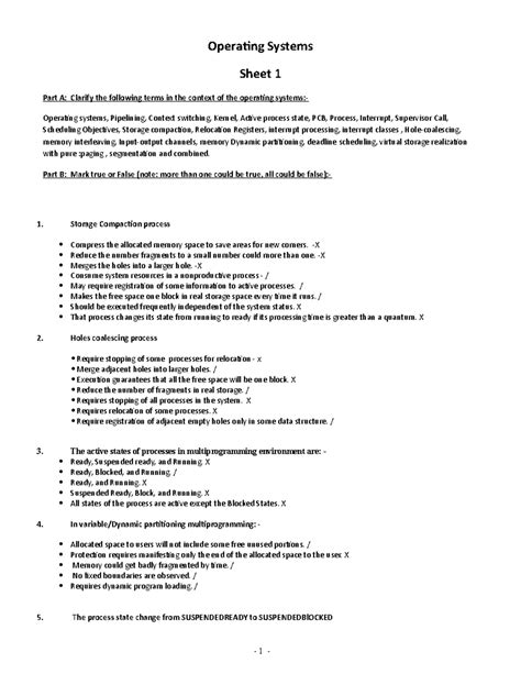 Key Operating Systems Sheets Operating Systems Sheet 1 Part A