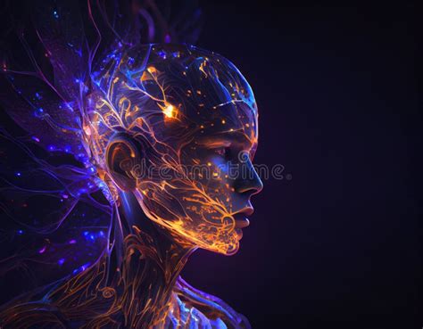 The Face Of A Robot Girl With Artificial Intelligence Which Processes Assigned Tasks With A