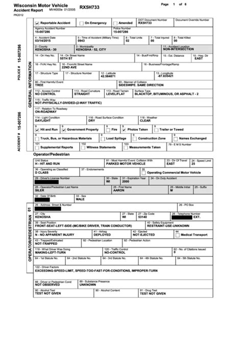 Self Report Accident Form Wisconsin