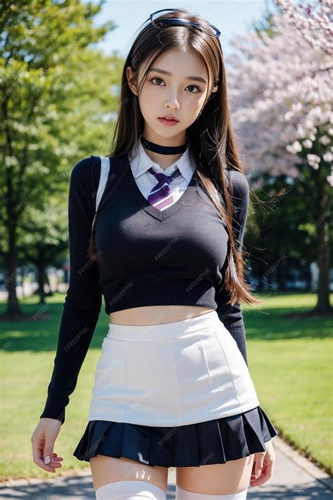 Premium Photo A Beautiful Asian Girl With Long Legs Is Wearing A