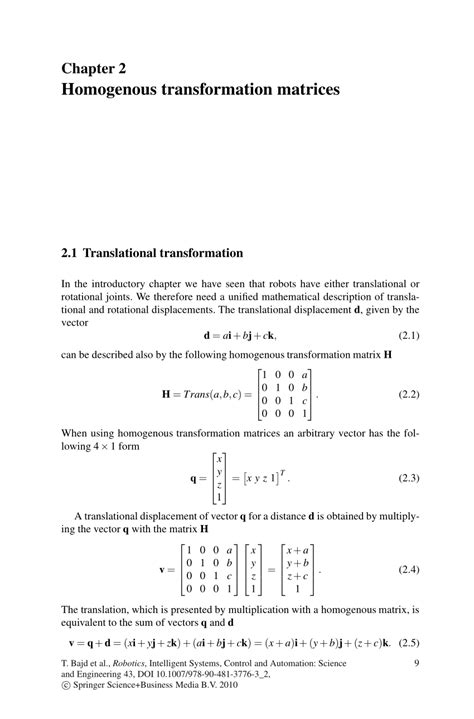 Pdf Homogenous Transformation Matrices