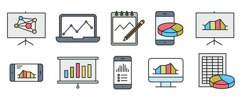 Analysis Statistics Line Icons Chart Report And Service Signs Data