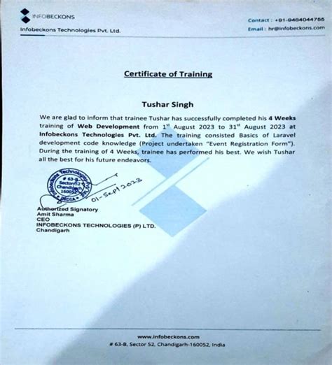 Tushar Singh On Linkedin Completed My 4 Weeks Training Of Web
