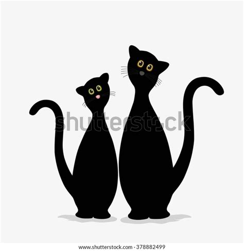 Two Cute Black Cats On White Stock Vector Royalty Free 378882499