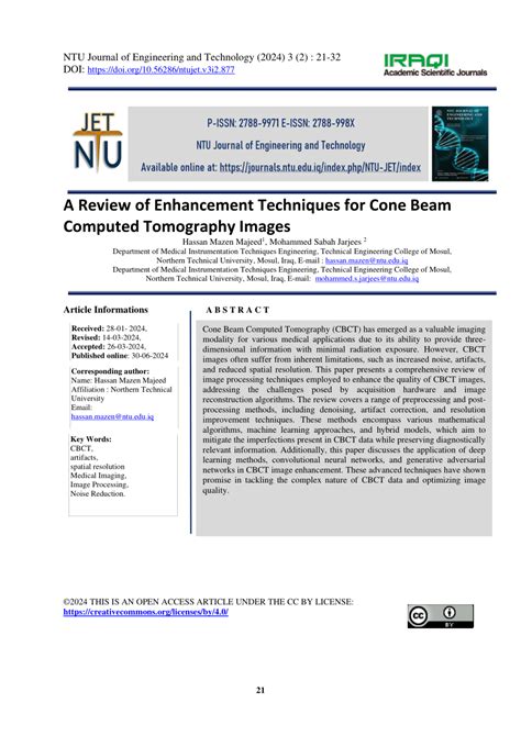 Pdf A Review Of Enhancement Techniques For Cone Beam Computed Tomography Images