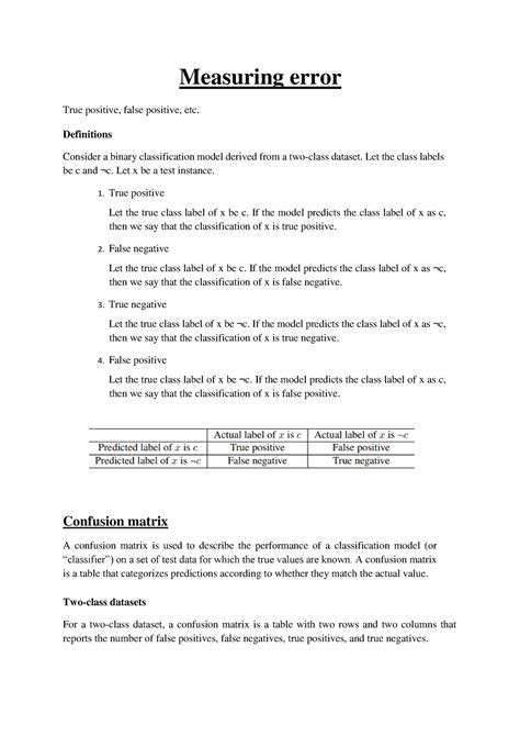 Measuring Error And Confusion Matrix In ML Measuring Error True Positive False Positive Etc