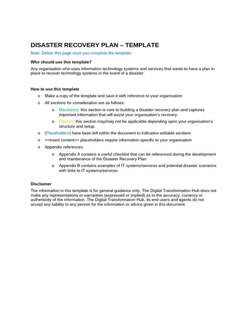 Disaster Recovery Plan Template Pdf Disaster Recovery Backup