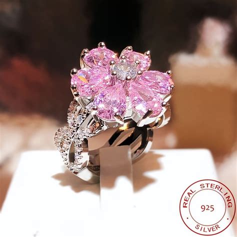 Temu｜925 Silver Rings For Women Temperament Flower Zircon Inlay Luxury Wedding Banquet Jewe