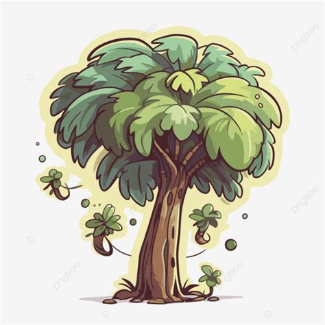 잎 클립 아트가 많은 나무의 만화 이미지 벡터 고립 된 만화 팔메 토 나무와 스티커 디자인 상표 Png 일러스트 및 벡터 에 대한 무료 다운로드 Pngtree