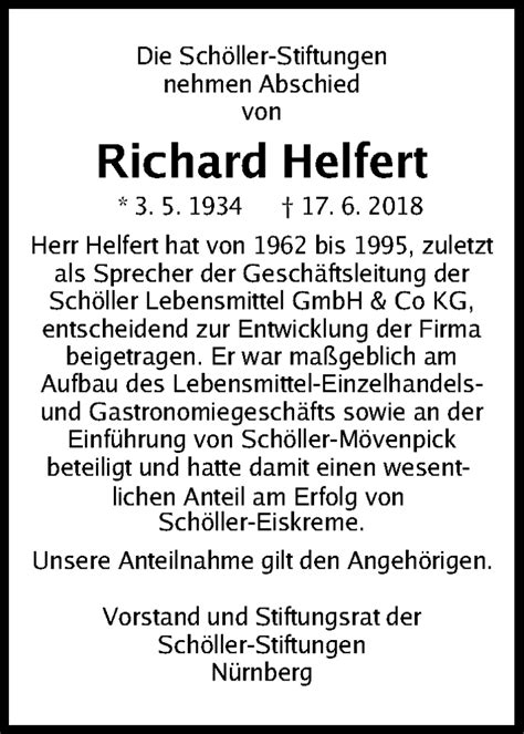 Traueranzeigen Von Richard Helfert Trauer Nn De