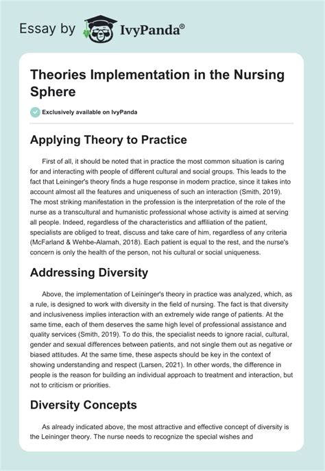 theories implementation in the nursing sphere 686 words essay example