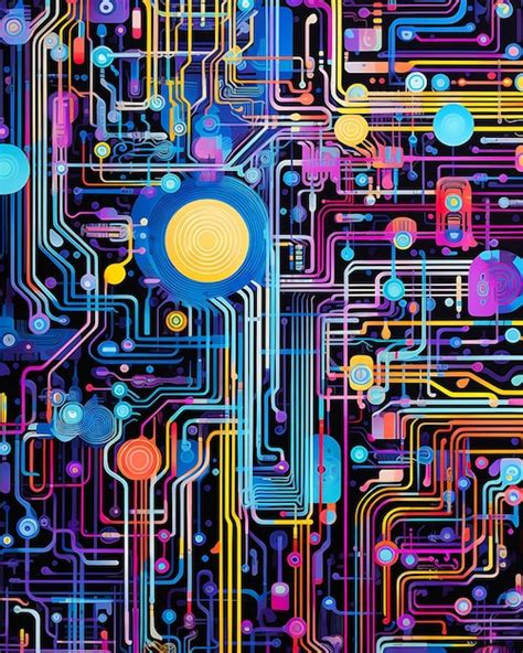 Premium Ai Image Closeup Circuit Board Circles Dots Illustration Connecting Lines