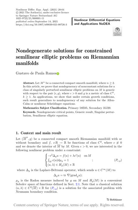 Nondegenerate Solutions For Constrained Semilinear Elliptic Problems On