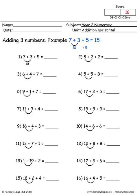 Numeracy Adding Two Numbers Worksheet PrimaryLeap Co Uk