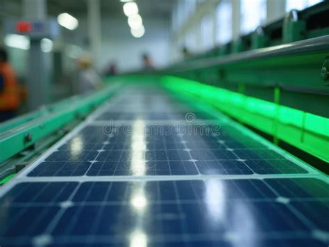 Solar Panels Are Assembled On A Conveyor In A Clean Energy Factory Highlighting Sustainability