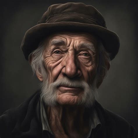 A Hyper Realistic Old Man Portrait Isolated On Dark Background
