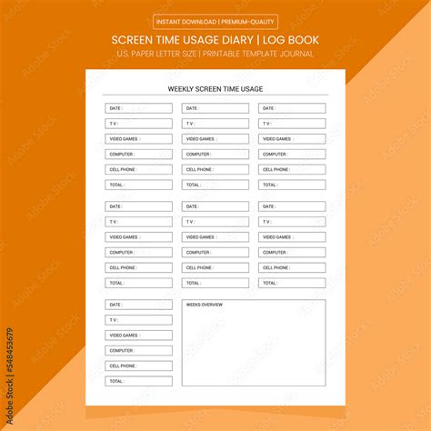 Screen Time Usage Log Book Screen Time Usage Notebook Printable