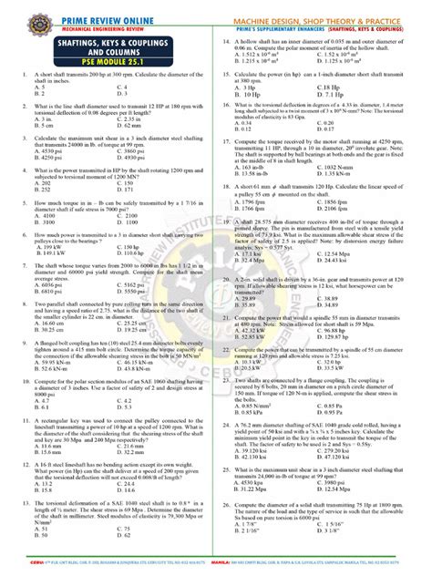 Shafting Keys Coupling Column Questionnaire Pdf