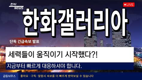 한화갤러리아 세력들이 움직이기시작했다 Youtube