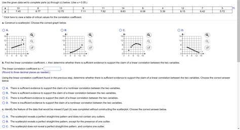 solved use the given data set to complete parts a through