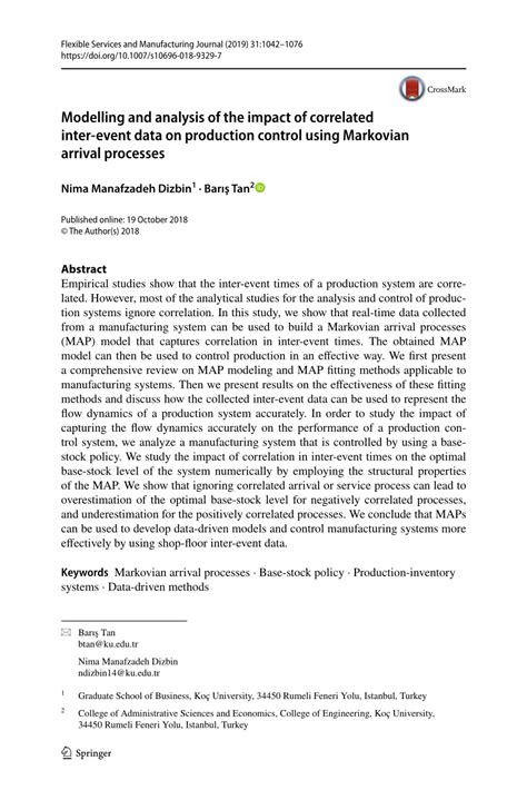 Pdf Modelling And Analysis Of The Impact Of Correlated Inter Event Data On Production Control
