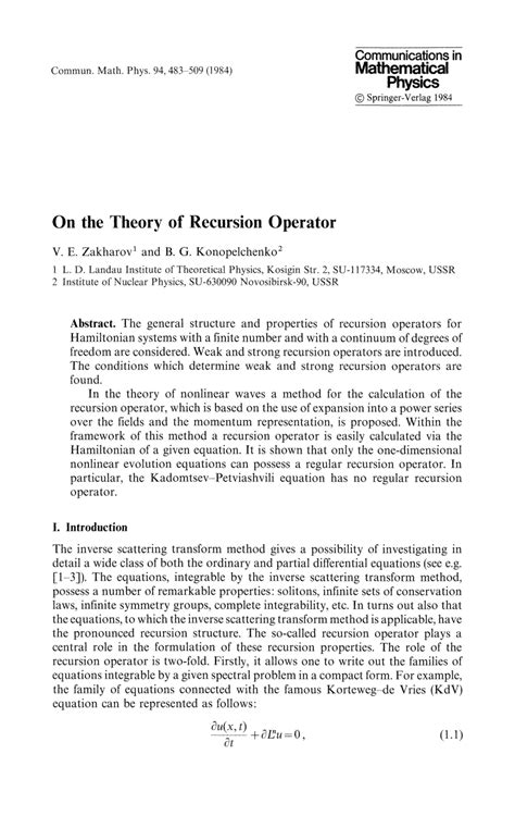 Pdf On The Theory Of Recursion Operator