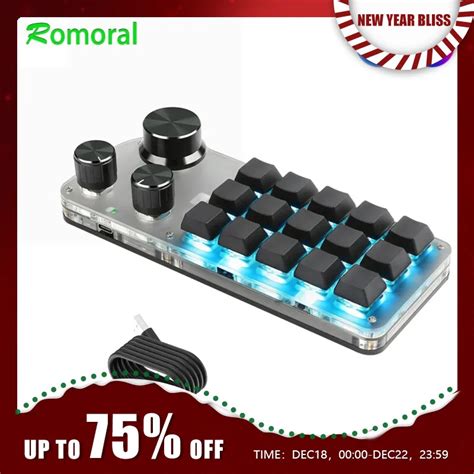 Romoral Macro Programming Keyboard 15 Buttons 3 Knobs Custom Game