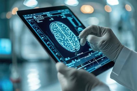 Premium Ai Image A Person Holds A Tablet Displaying A Brain Scan